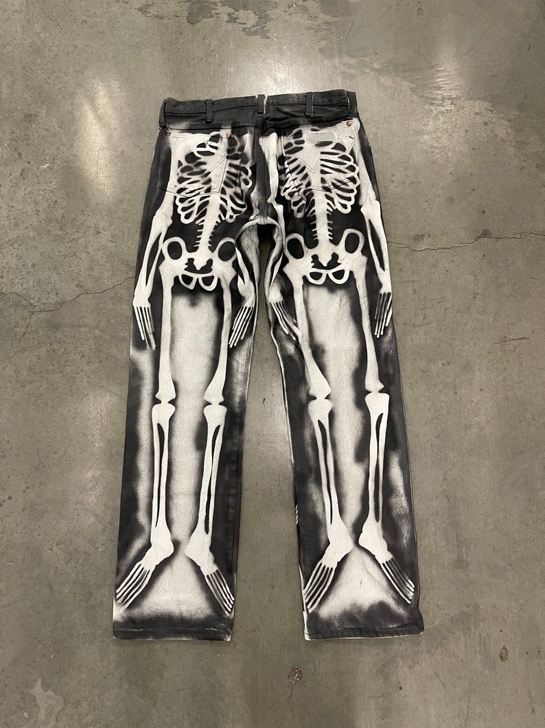 Bluesin's "osteology" Skeleton Painted Denim Jeans - Etsy