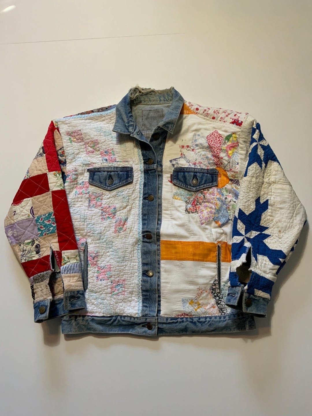 Vintage Reworked Levis Quilted Patchwork Blanket Upcycle Denim Trucker ...