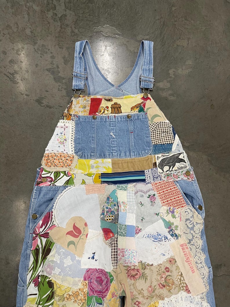 Bluesin’s “portraits of Love” Patchwork Reworked Denim Overalls - Etsy