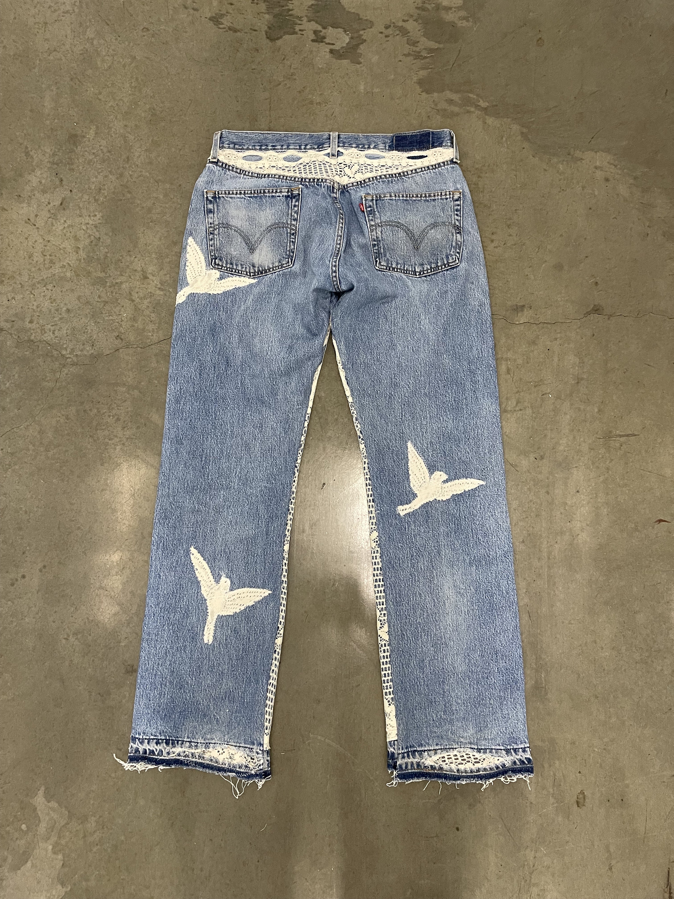 Bluesin’s “free to Fly” Bird Lace Reworked Denim Jeans - Etsy