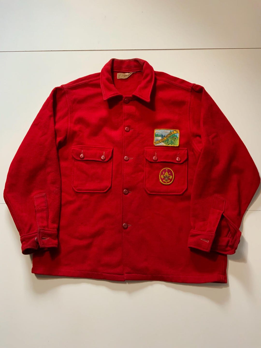Vintage BSA Boy Scouts of America Uniform Red Wool Button Shacket Shirt ...