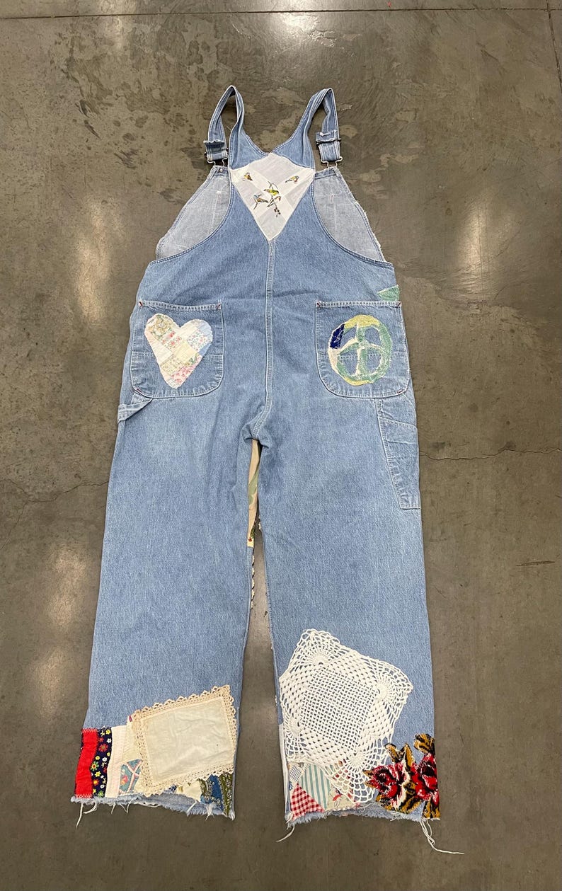 Bluesin’s “portraits of Love” Patchwork Reworked Denim Overalls - Etsy