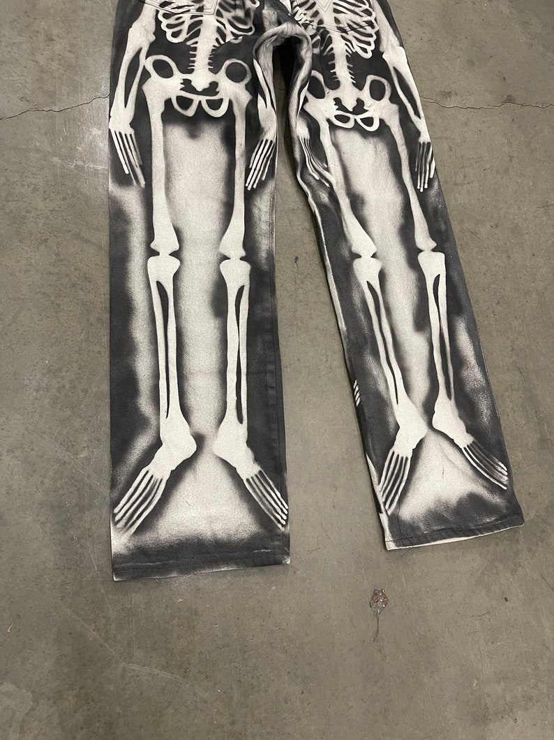 Bluesin's "osteology" Skeleton Painted Denim Jeans - Etsy