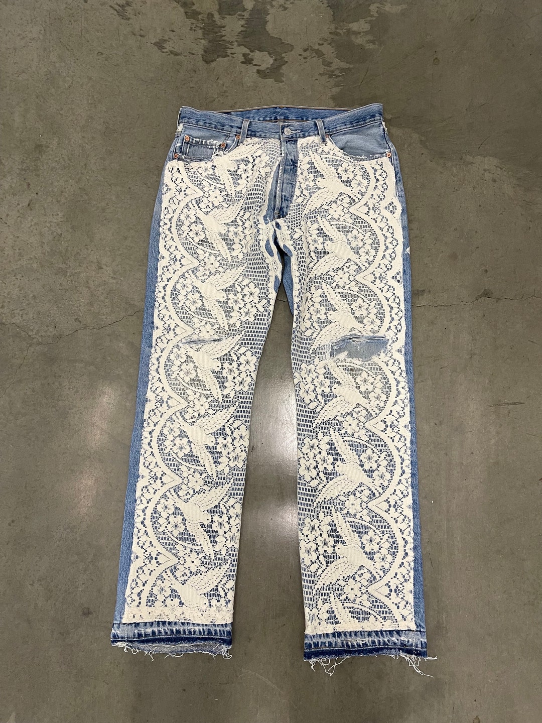 Bluesin’s “free to Fly” Bird Lace Reworked Denim Jeans - Etsy