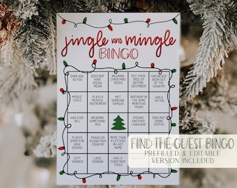 Find the Guest Jingle and Mingle Christmas Bingo Printable Game for ...
