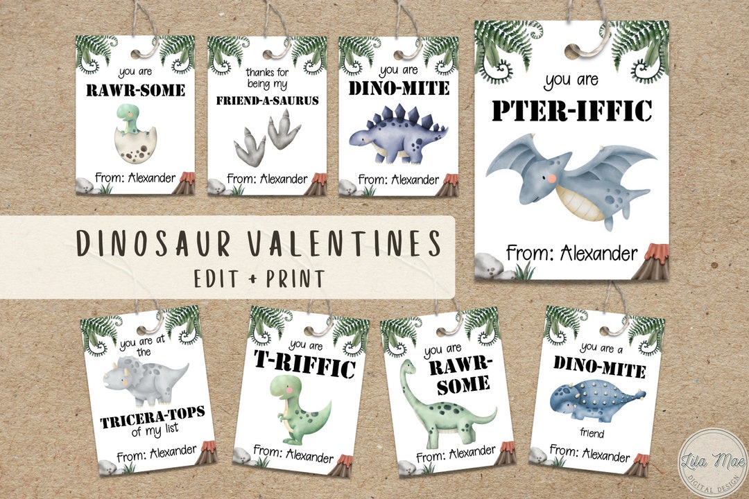 Editable and Printable Dinosaur Valentines Day Tag, Dino Cards Template ...