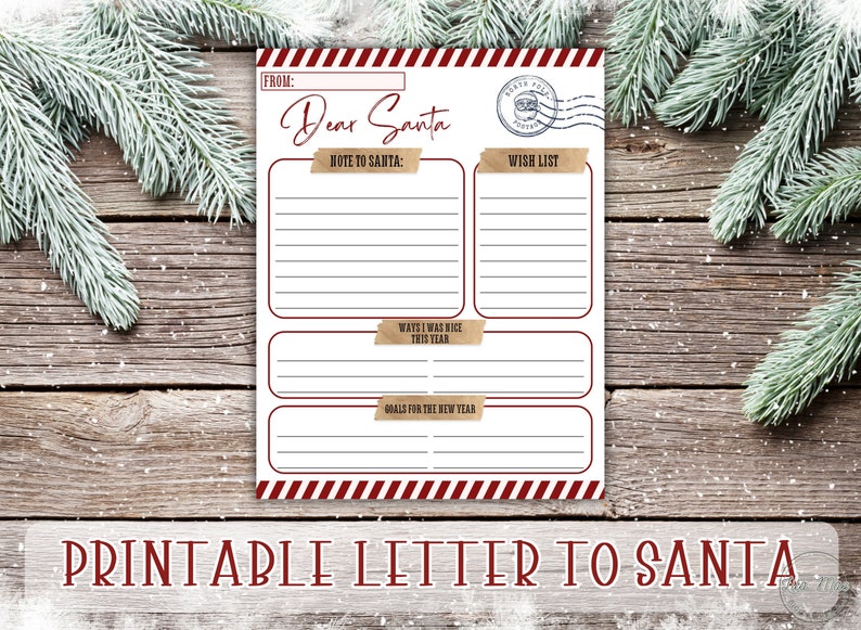 Printable Kids Letter to Santa, Christmas Wish List Activity, Holiday ...