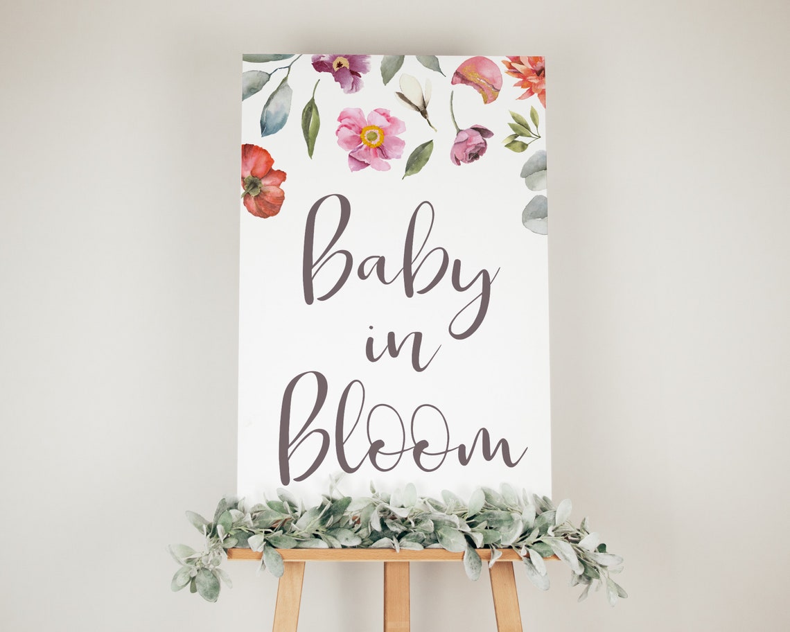 Baby in Bloom Sign, PRINTABLE Watercolor Garden Themed Floral Baby ...