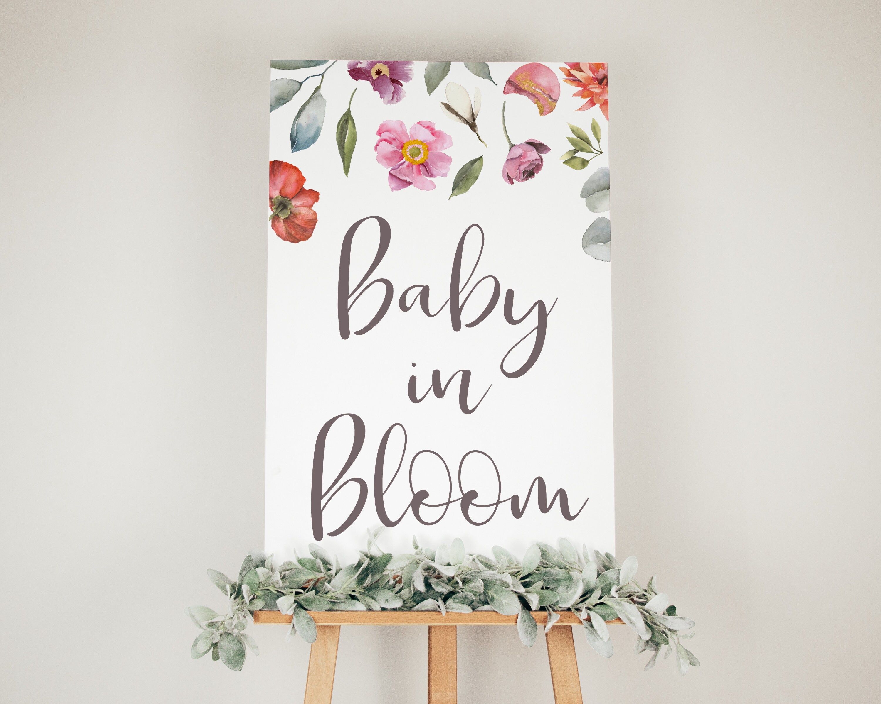 Baby in Bloom Sign, PRINTABLE Watercolor Garden Themed Floral Baby ...