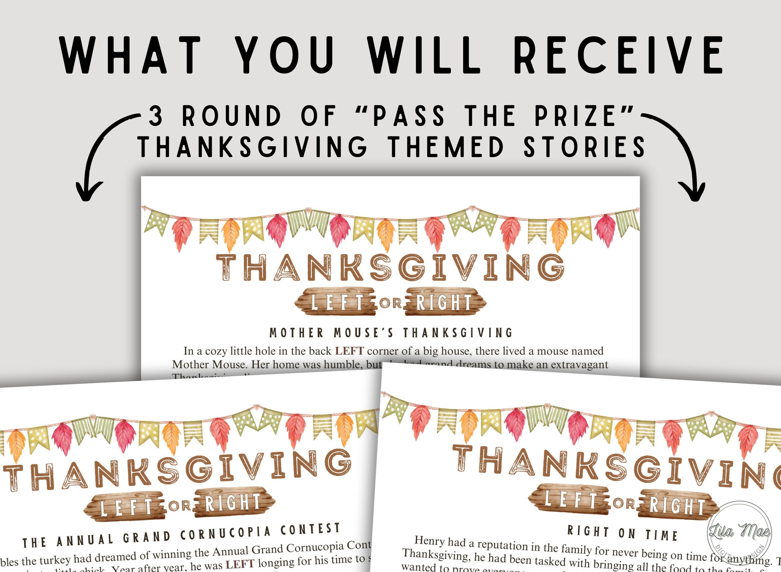 Printable Thanksgiving Pass the Gift Game Bundle, Left Right Game ...