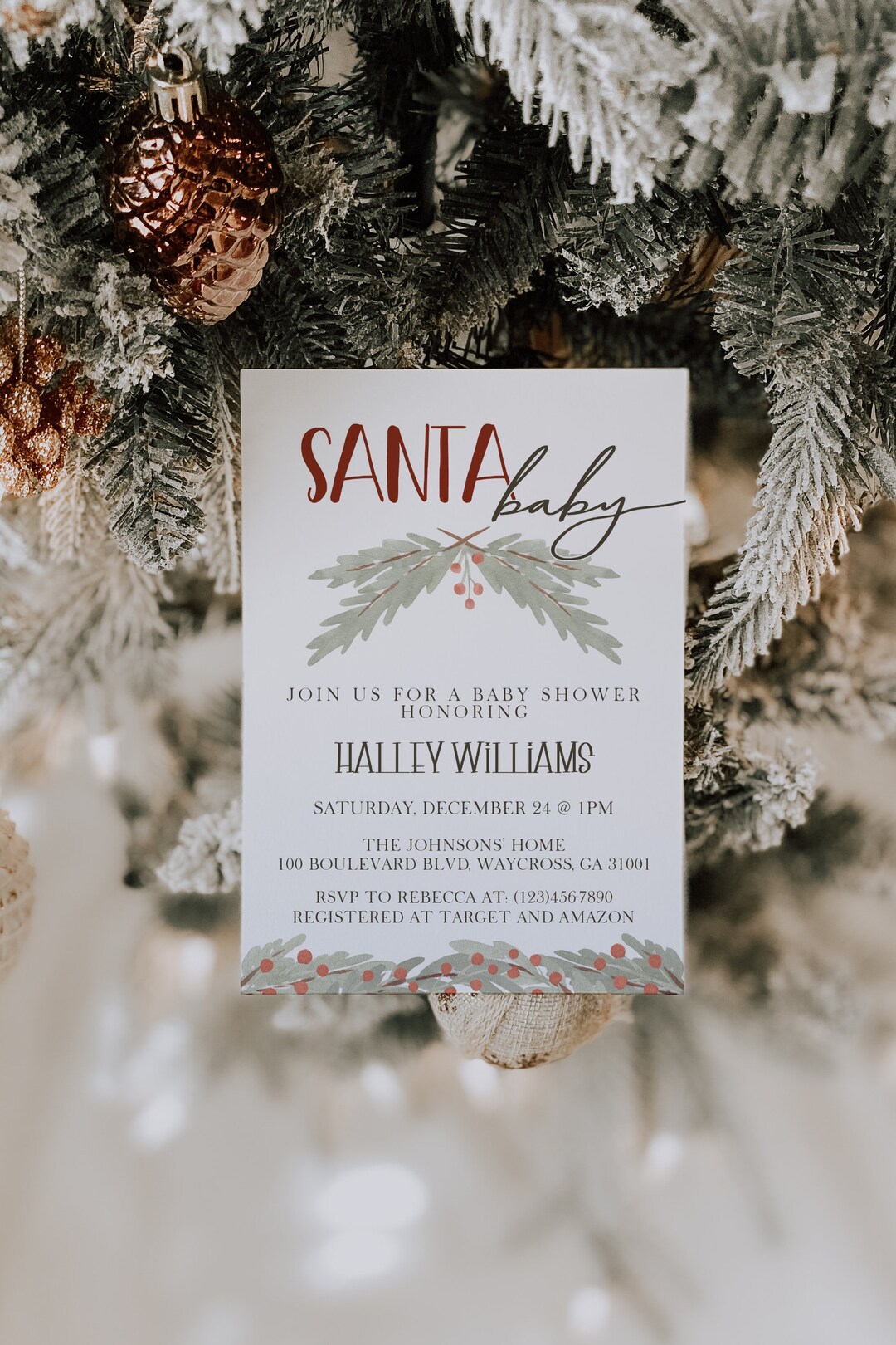 Editable Santa Baby Winter Baby Shower Invitation, Christmas Baby ...