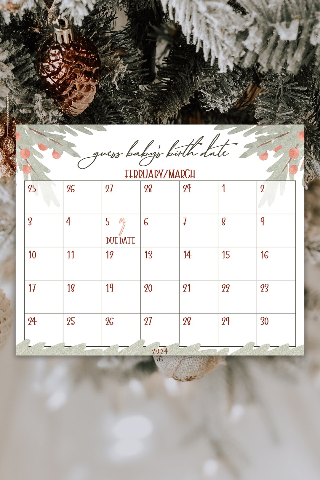 Editable Guess Baby's Due Date Calendar Activity, Santa Baby Christmas ...