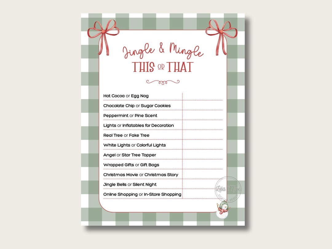 Printable Christmas Party Icebreaker Game, This or That Game, Jingle ...
