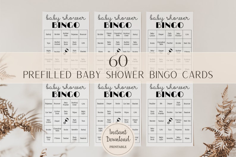 Juego de bingo para baby shower precargado imprimible, juego de 60 ...