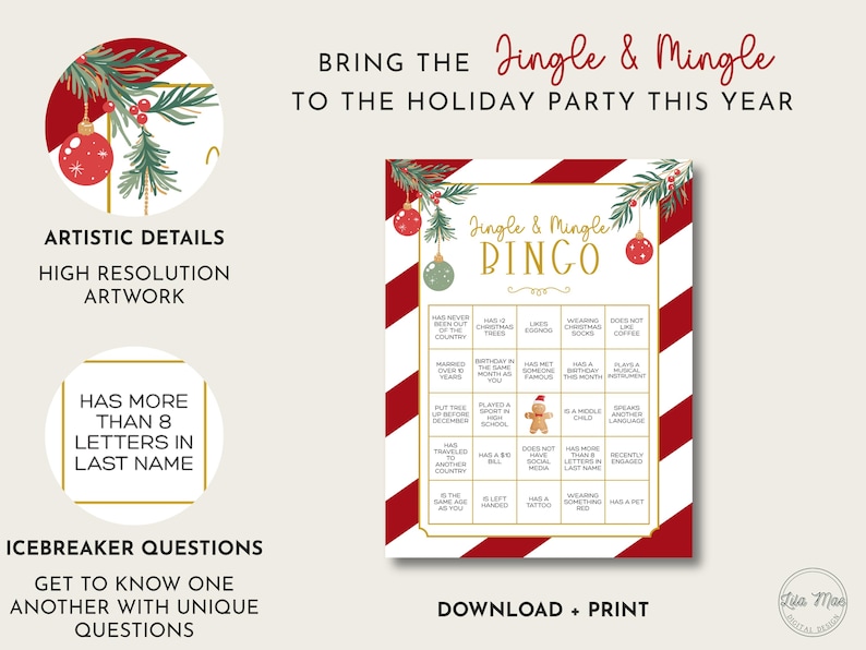 Find the Guest Bingo Game, Printable Christmas Party Icebreaker, Jingle ...