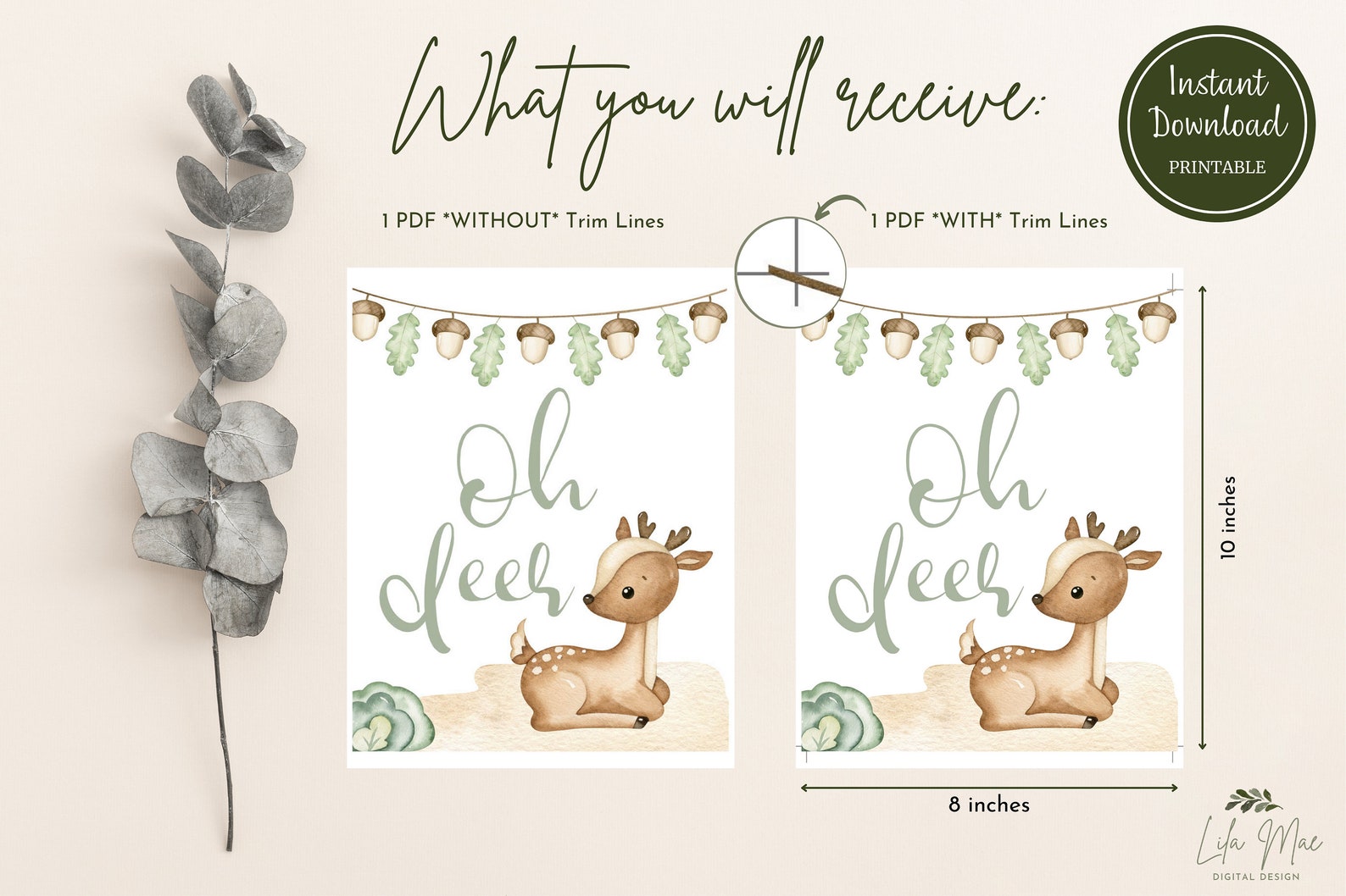 Oh Deer Sign, PRINTABLE Watercolor Woodland Animal Themed Baby Shower ...