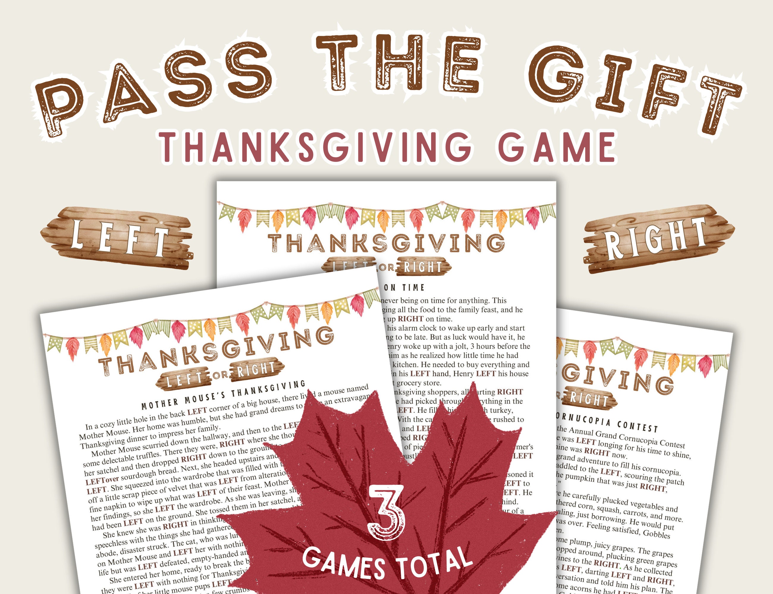 Printable Thanksgiving Pass the Gift Game Bundle, Left Right Game ...