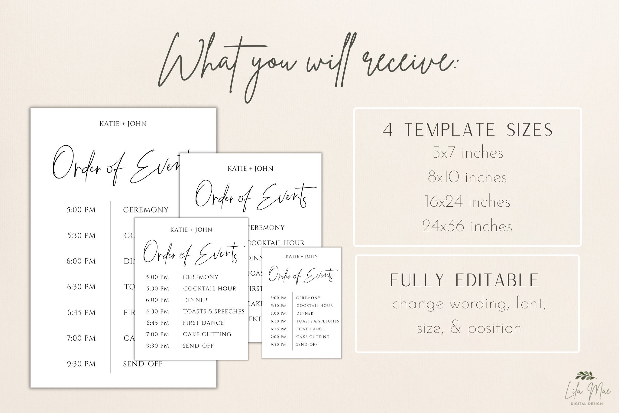 Editable Wedding Order of Events Timeline Sign, Wedding Day Itinerary ...