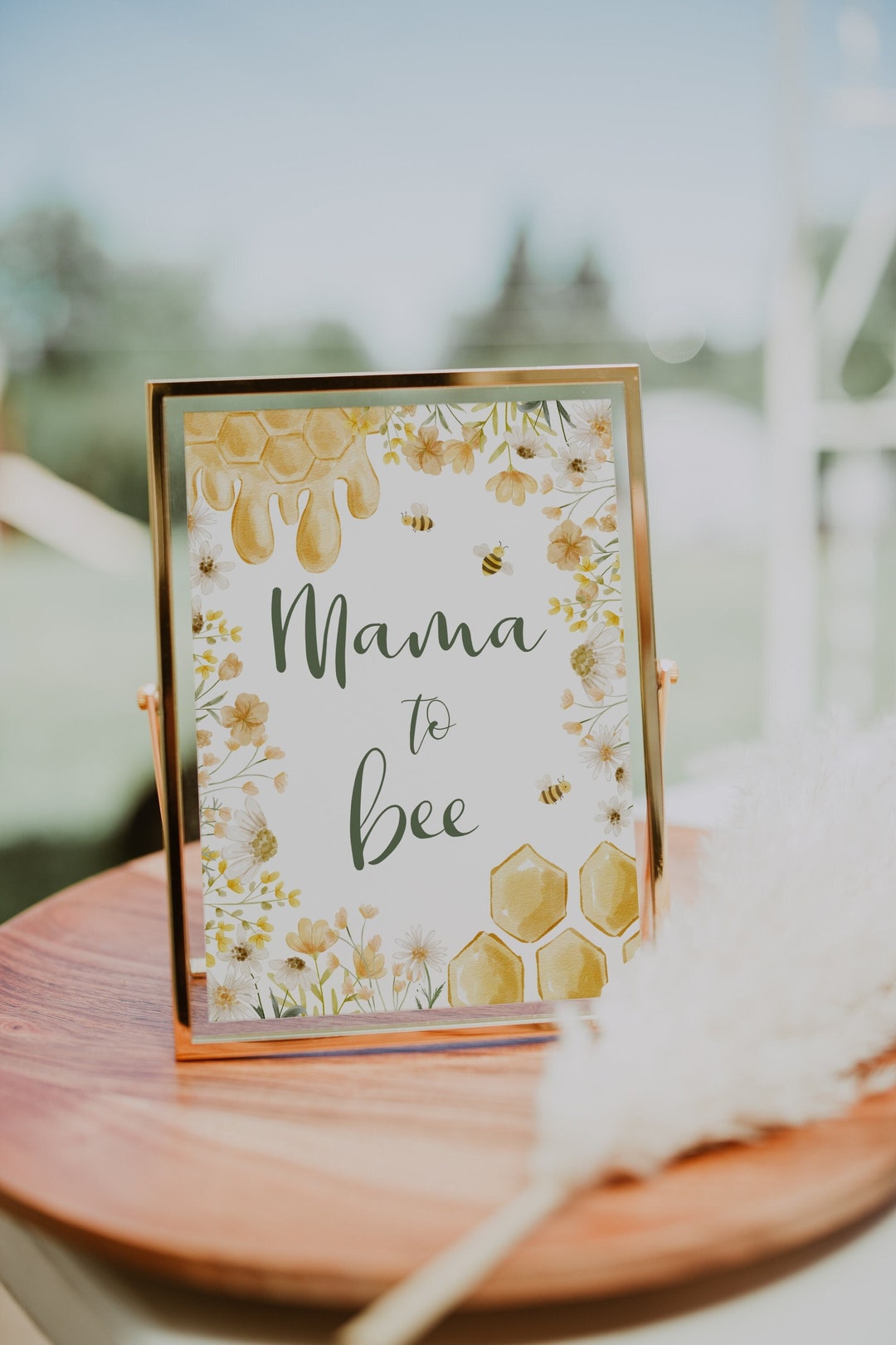 Mama to Bee Sign Printable for Baby Shower, Green Cursive Script Bumble ...
