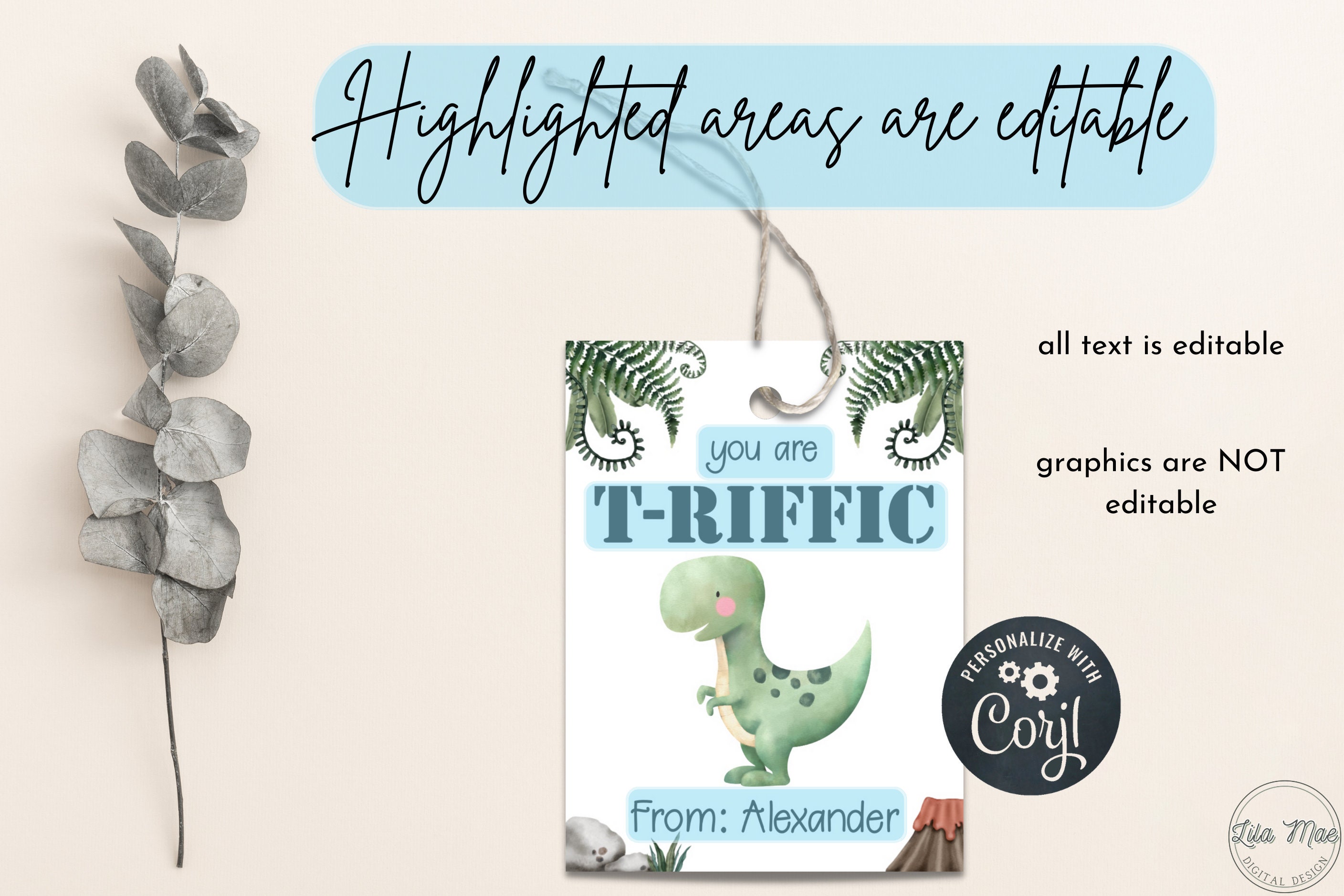 Editable and Printable Dinosaur Valentines Day Tag, Dino Cards Template ...