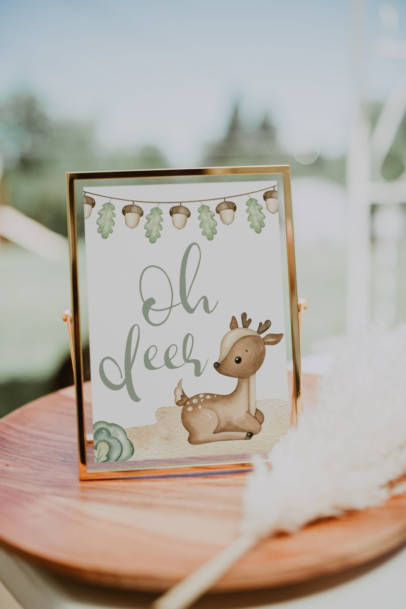 Oh Deer Sign, PRINTABLE Watercolor Woodland Animal Themed Baby Shower ...