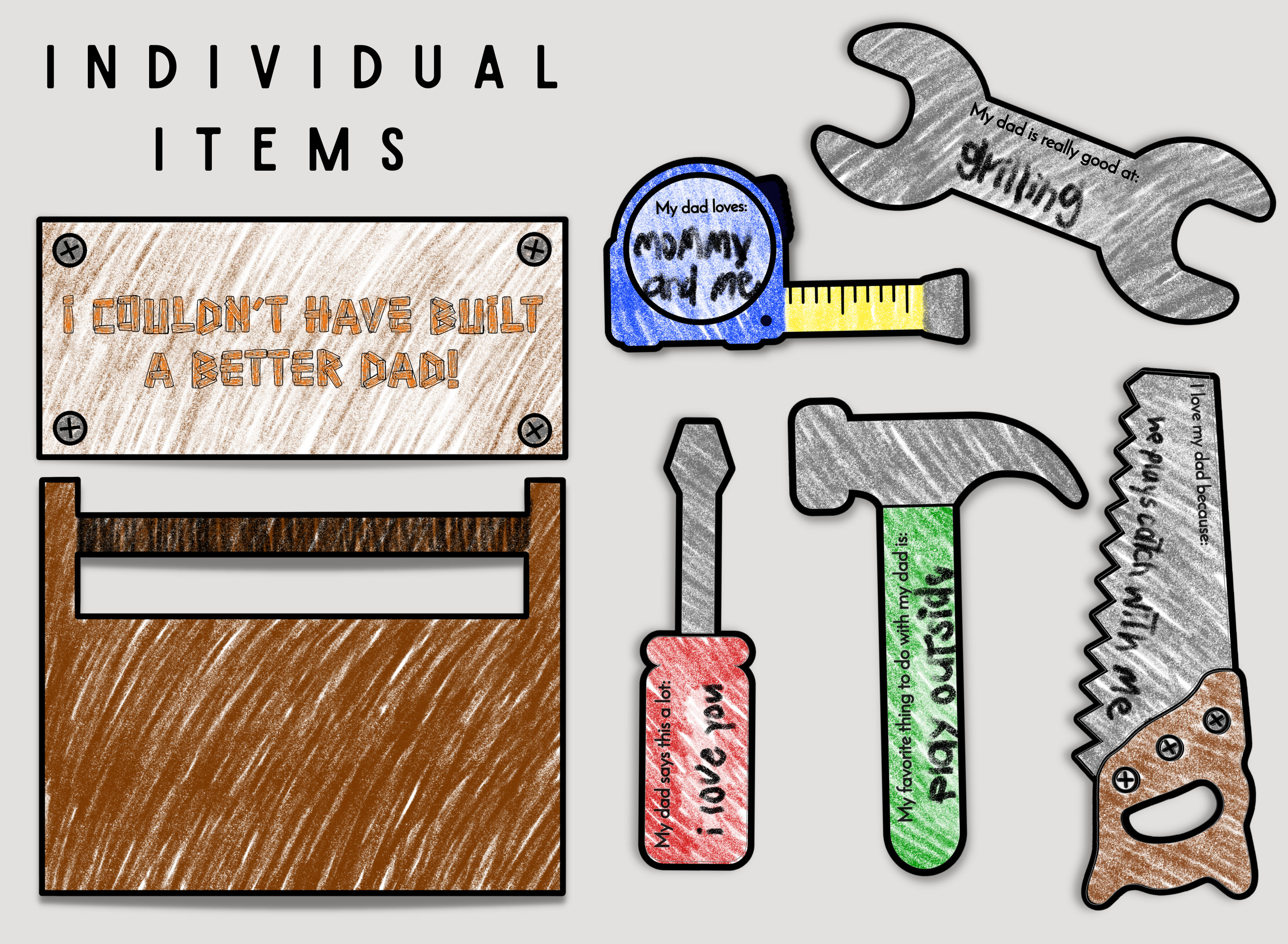 Father's Day Toolbox Craft, Printable Coloring Tool Box Gift for Dad ...
