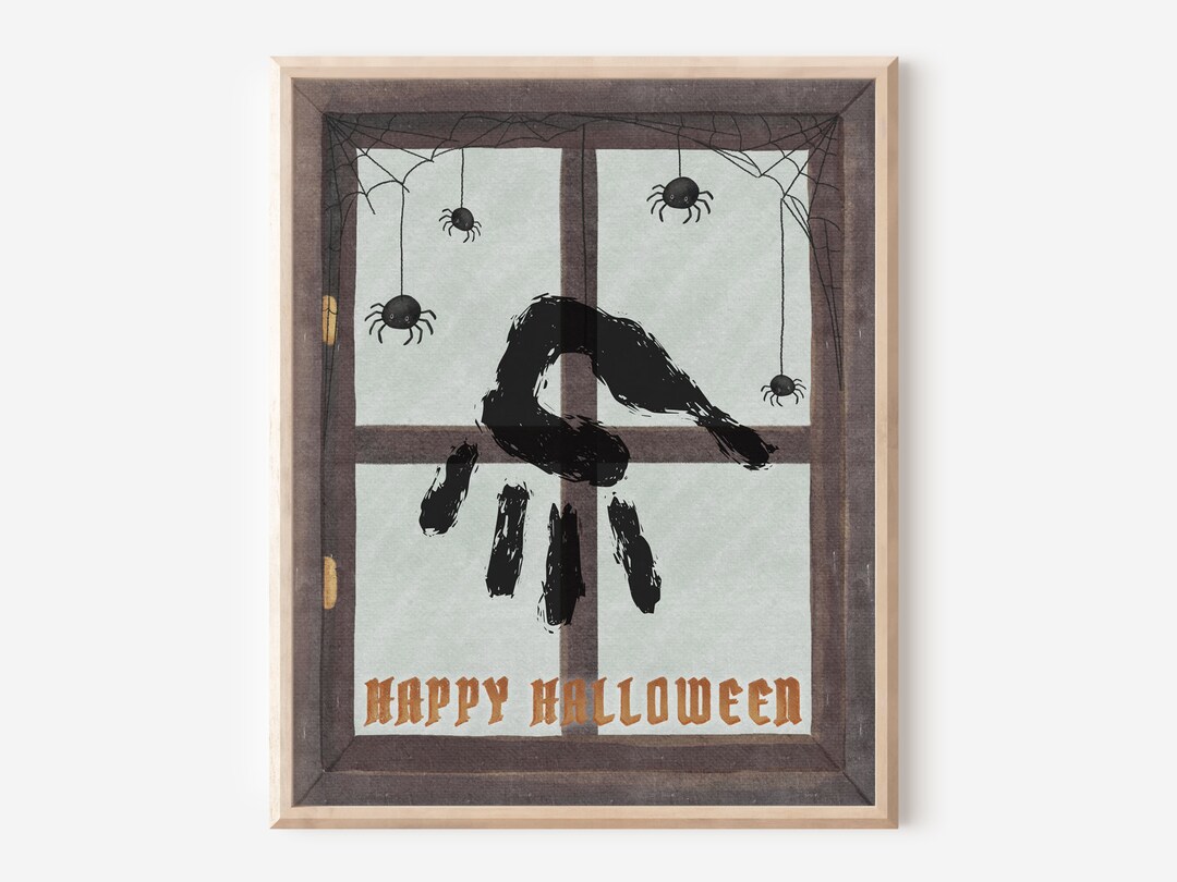 Halloween Handprint Art Printable, Spooky Spider Web in a Window, DIY ...