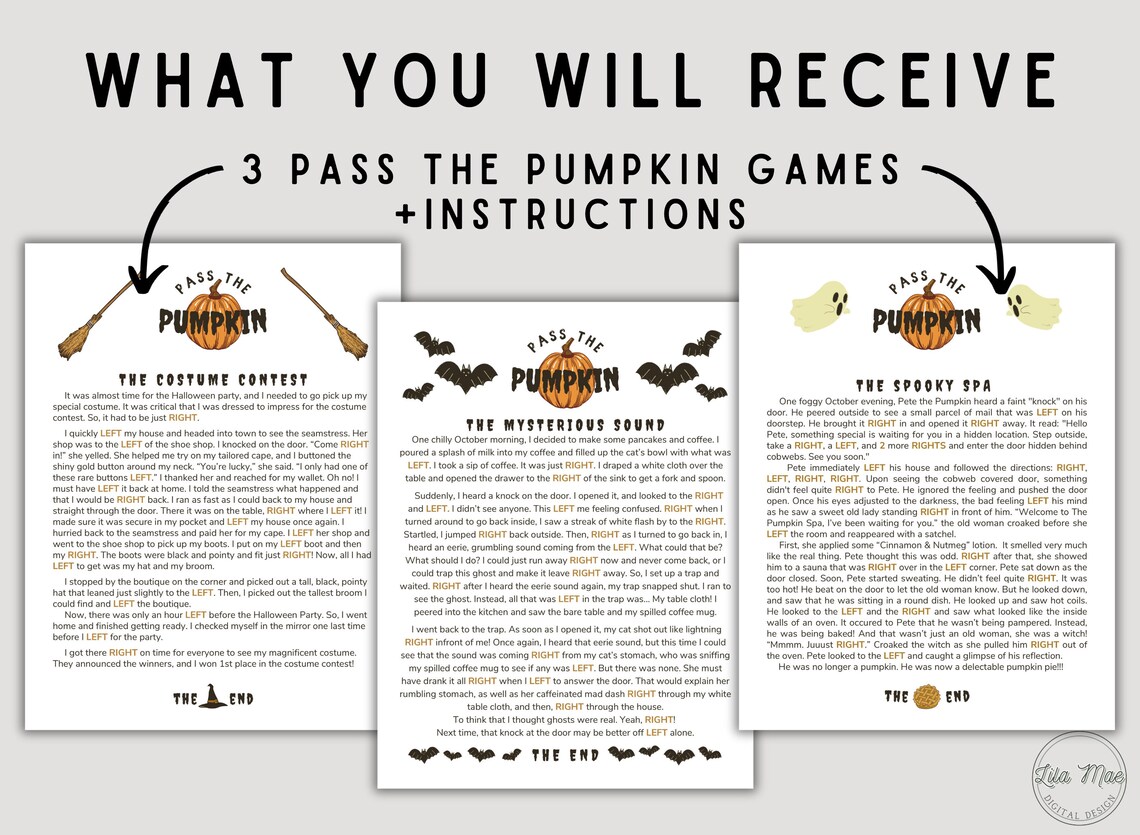 Printable Halloween Left Right Game Bundle, Pass the Pumpkin Party ...