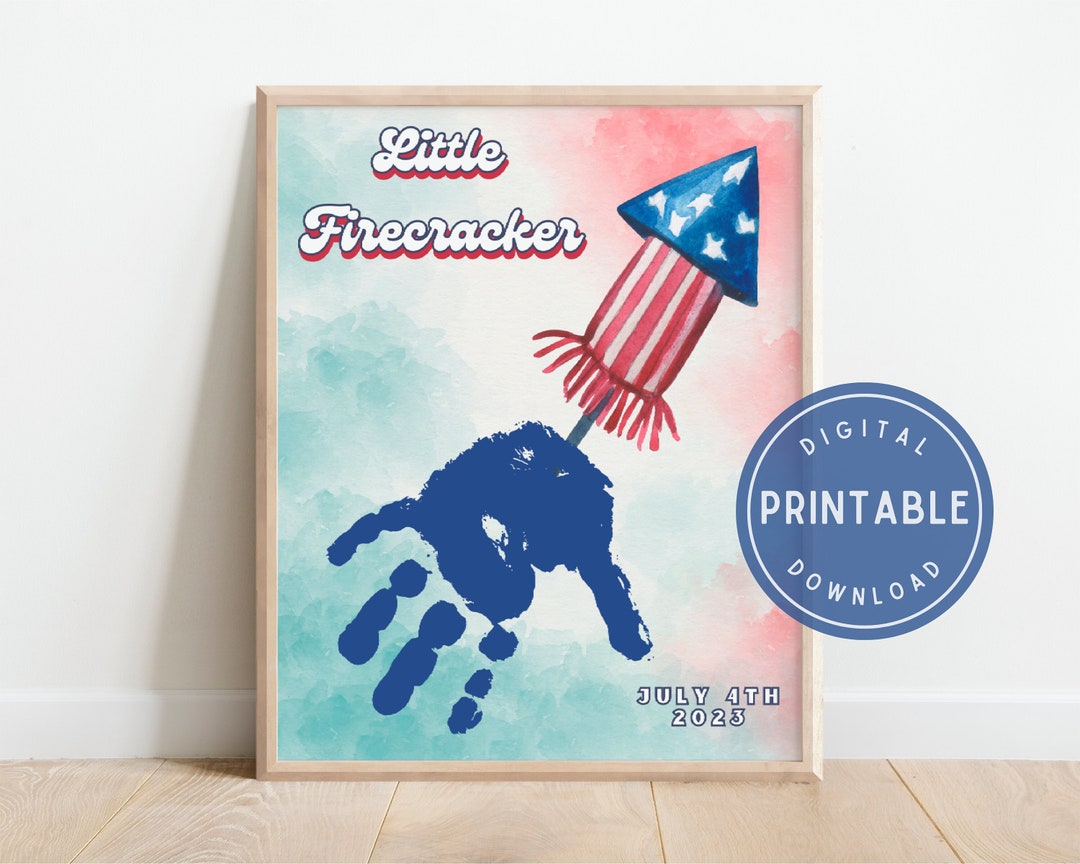 Printable Fourth of July Handprint Craft, Little Firecracker Retro ...