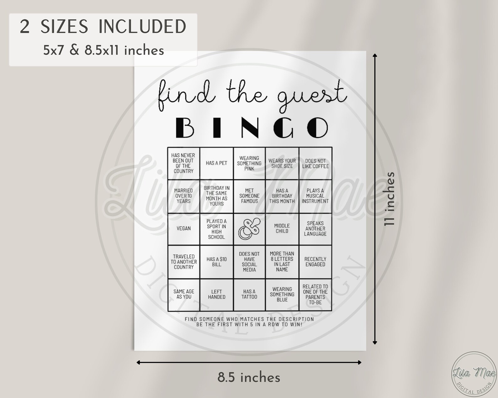 Find the Guest Bingo Baby Shower Game, Editable Baby Shower Icebreaker ...