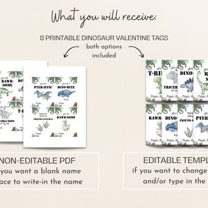 Editable and Printable Dinosaur Valentines Day Tag, Dino Cards Template ...