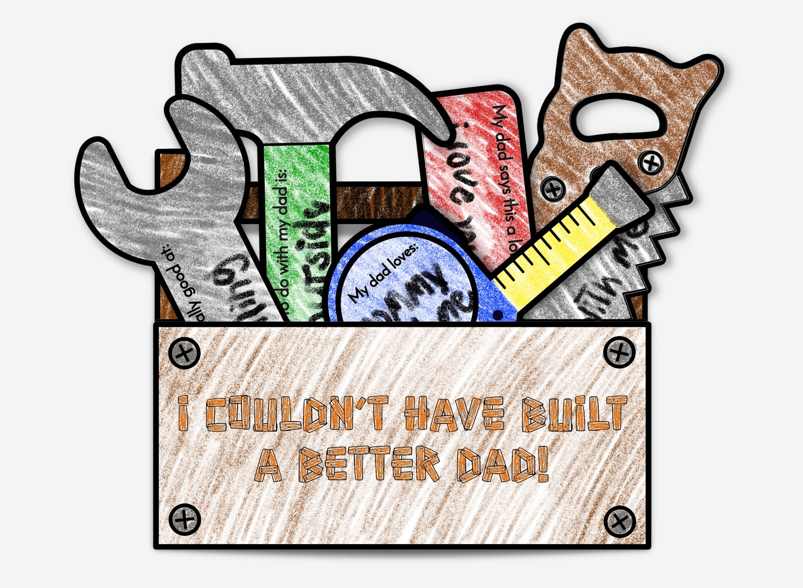 Father's Day Toolbox Craft, Printable Coloring Tool Box Gift for Dad ...