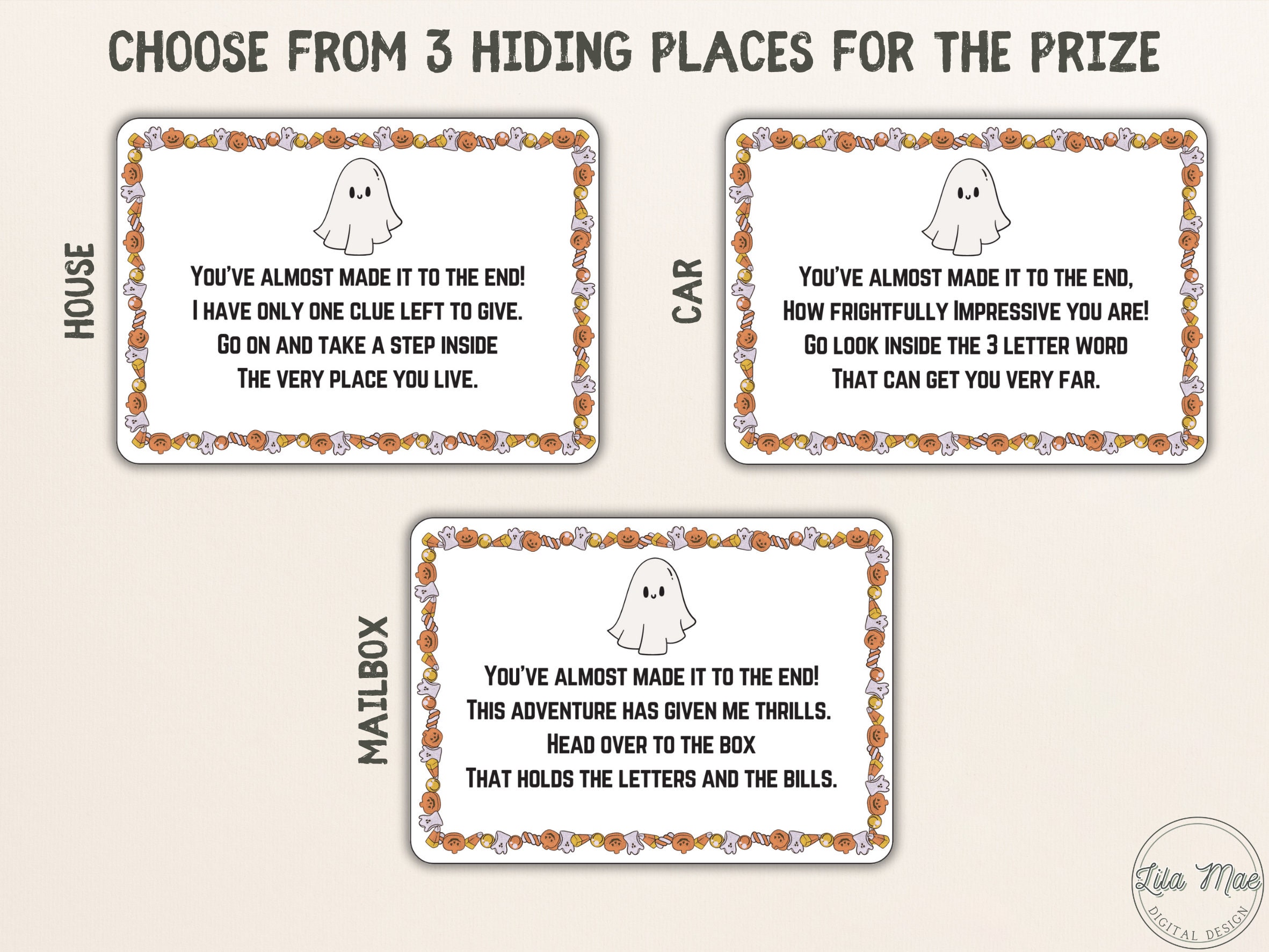 Printable Outdoor Halloween Treasure Hunt for Kids, 15 Riddle Clue ...