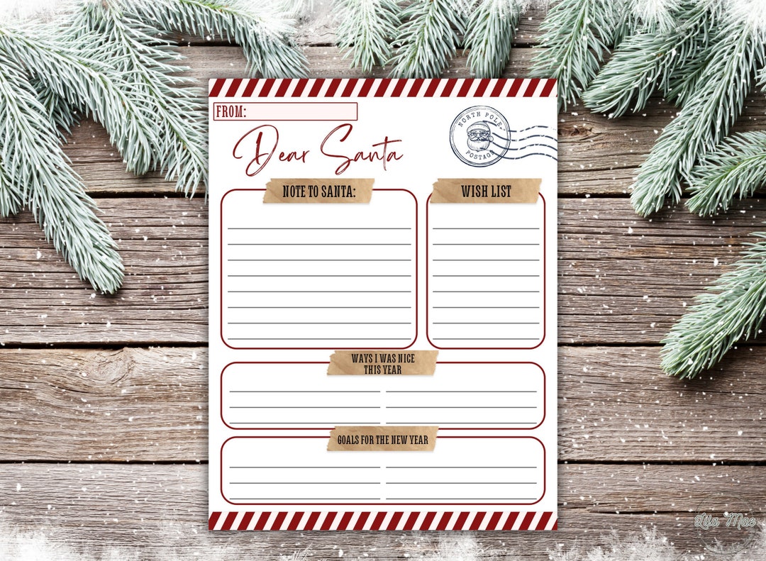 Printable Kids Letter to Santa, Christmas Wish List Activity, Holiday ...