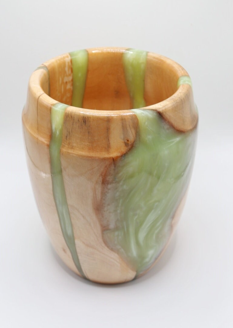 Handmade Birch Tree Wood With Light Green Pearl Epoxy Resin Vase - Etsy