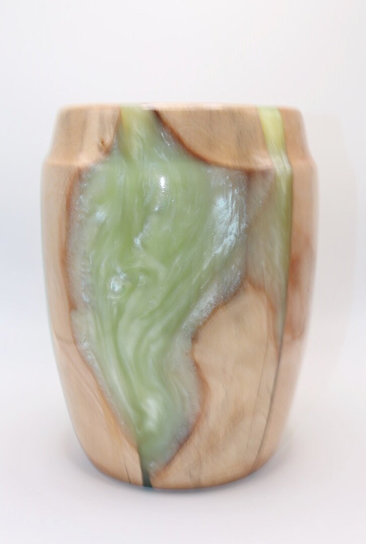Handmade Birch Tree Wood With Light Green Pearl Epoxy Resin Vase - Etsy