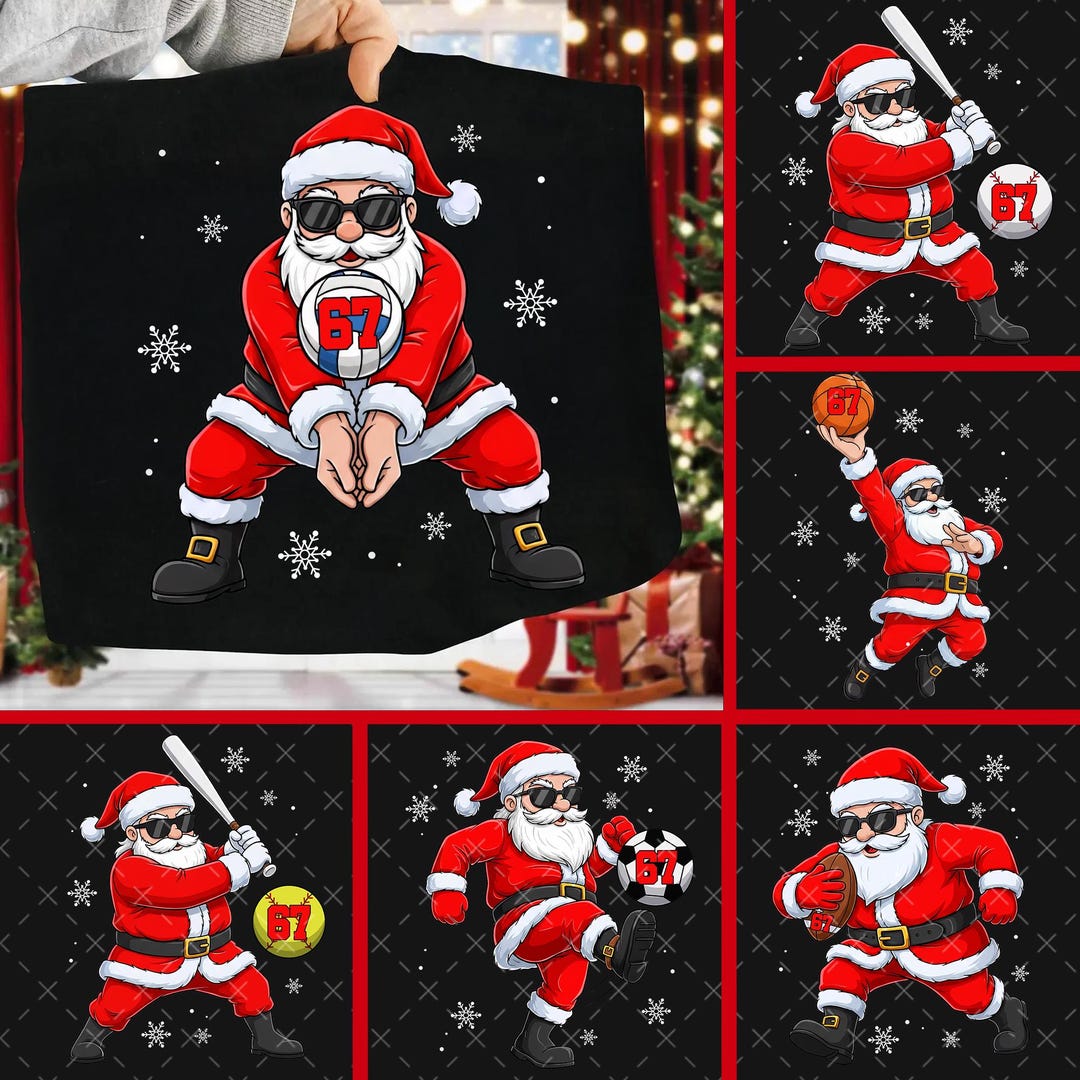 Santa Baseball 67 PNG Bundle, Funny Christmas Santa Playing Baseball ...