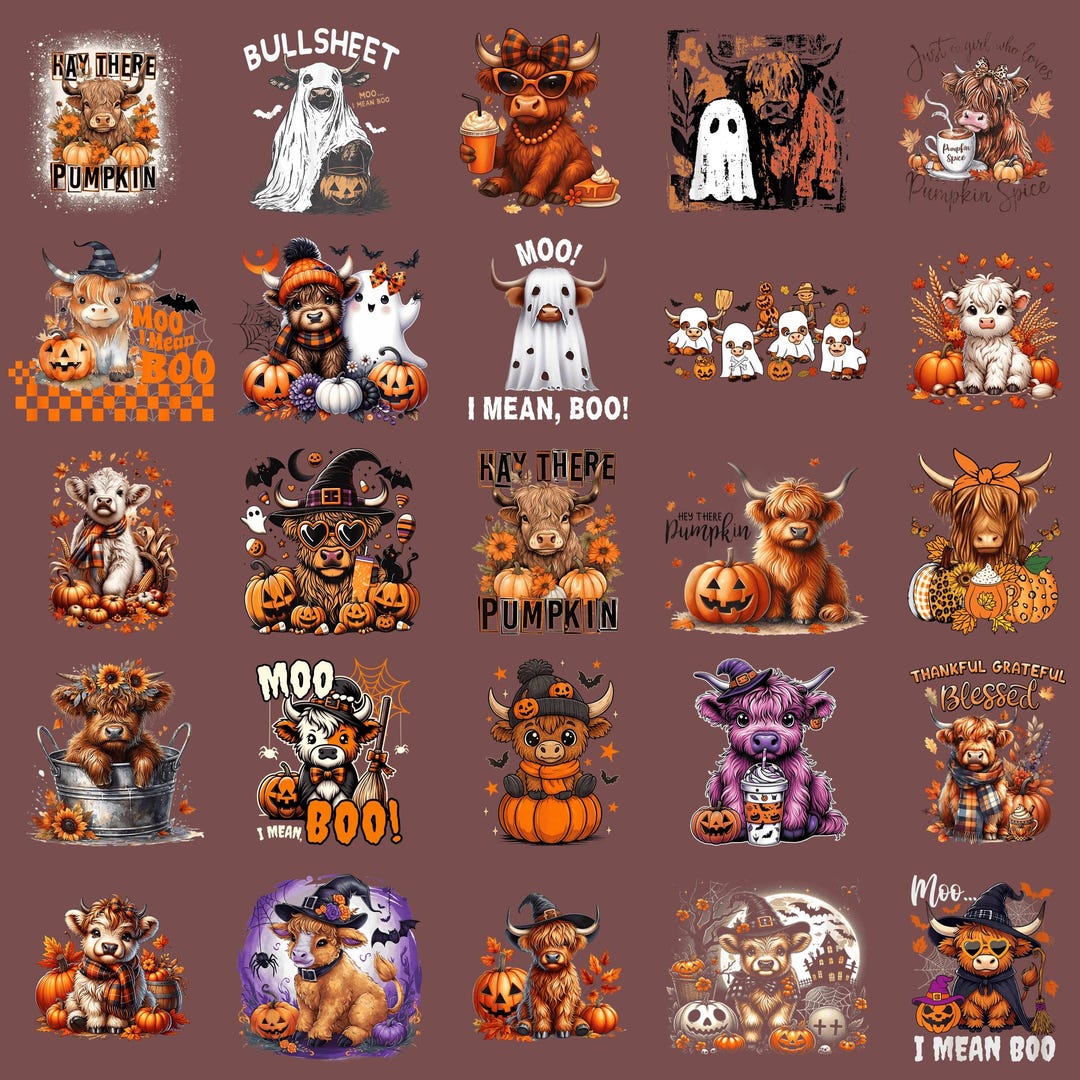 80+ Fall Highland Cow PNG Bundle, Western Fall Png, Girly Autumn Png ...