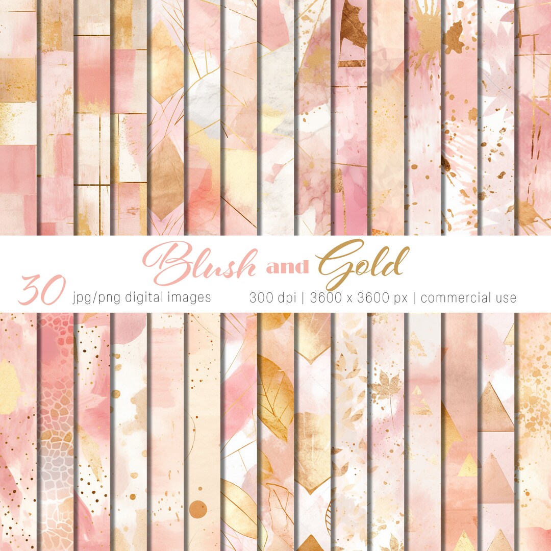 Blush & Gold Texture Digital Paper: Watercolor Scrapbook Backgrounds ...