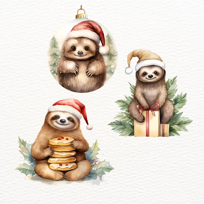 Christmas Sloth Clipart: Holiday PNG Graphics (commercial Use) - Etsy