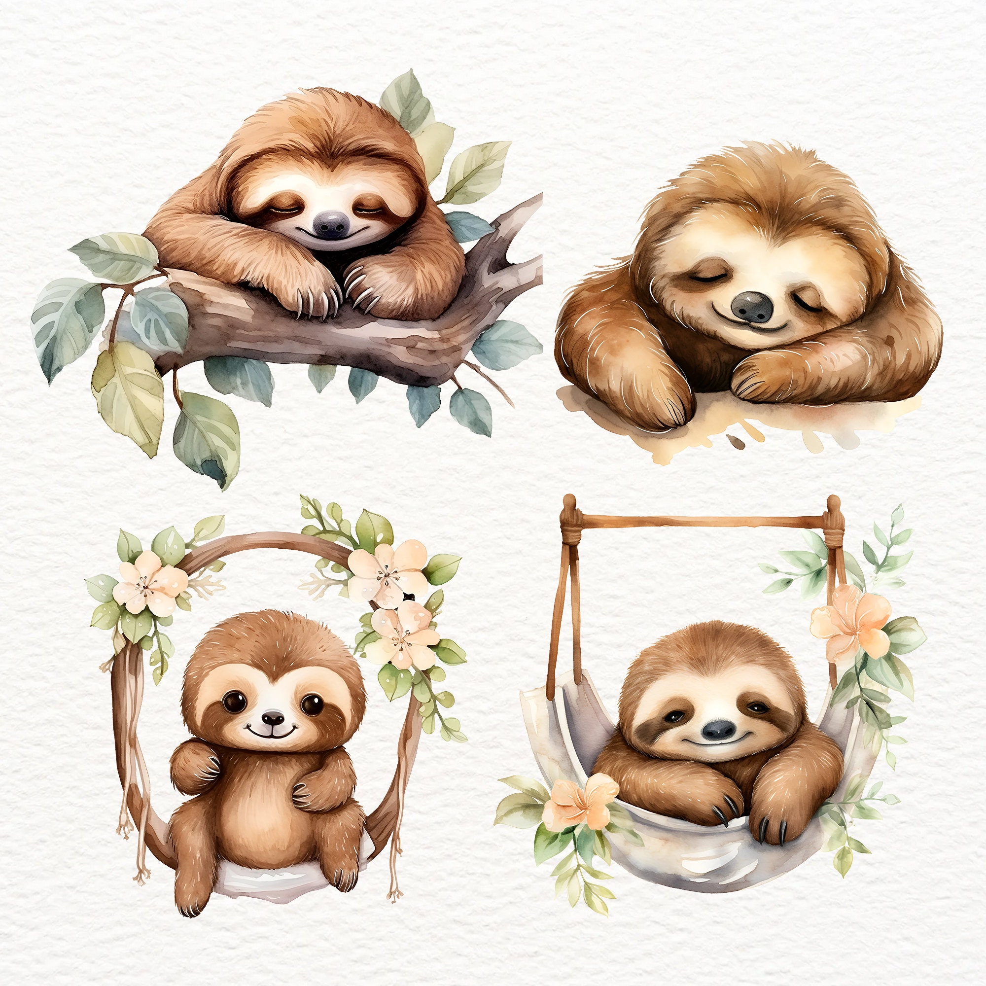 Cute Adorable Sloth Clipart, Jungle Animals, Baby Animals Clipart, Baby ...