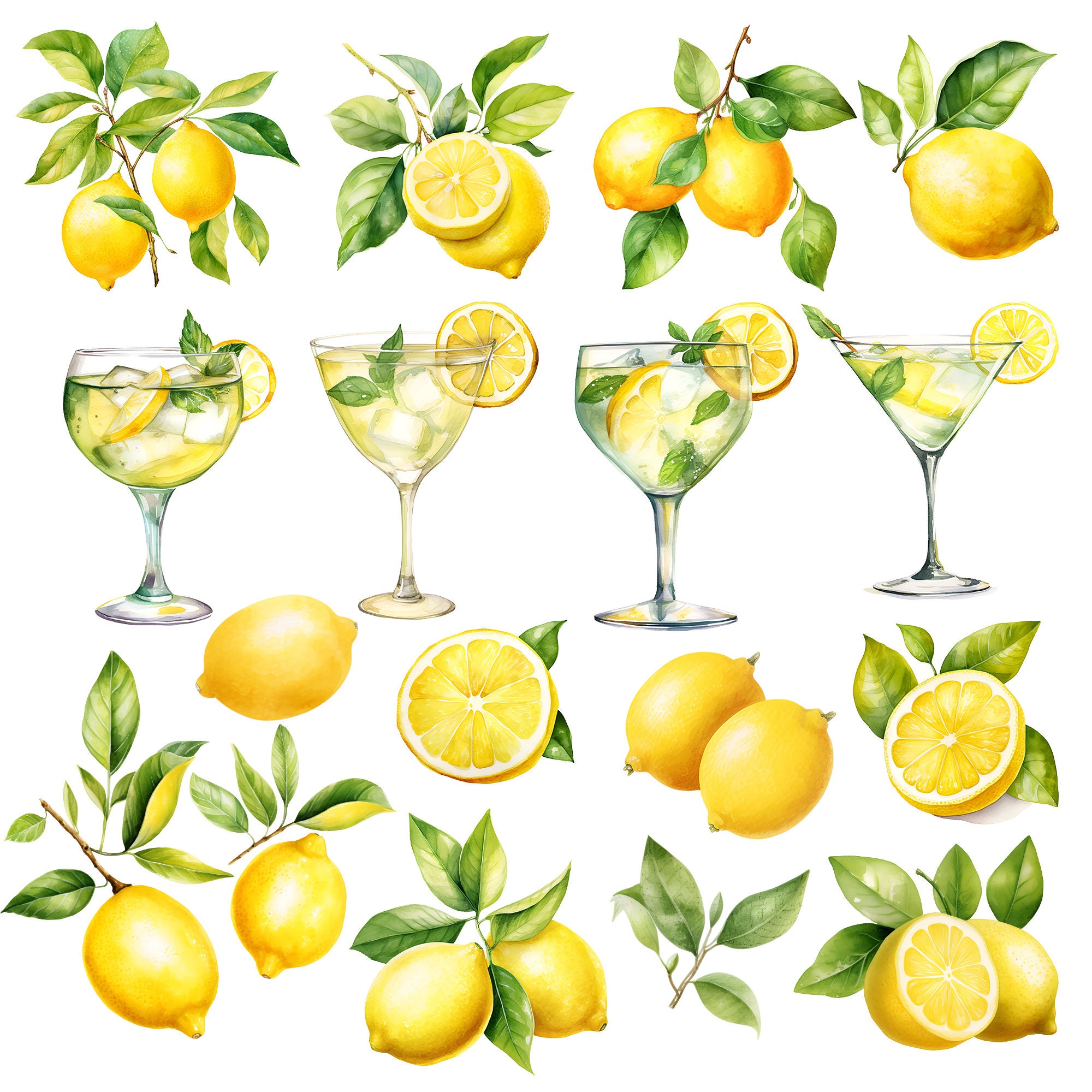 Lemons Watercolor Clipart Bundle, Images of Refreshing Summer Lemon ...