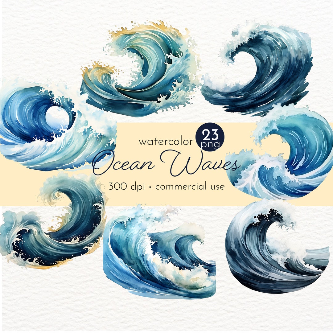 Ocean Wave Clipart, Watercolor Ocean, Nautical Clipart, Sea Waves ...