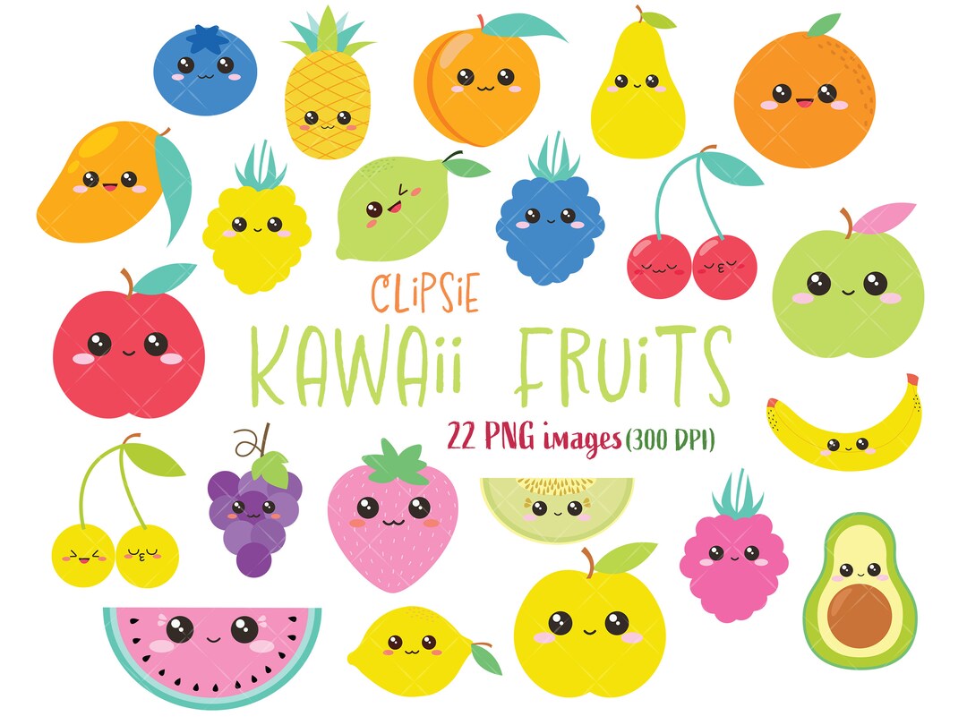 Kawaii Fruits Clipart Clip Art Set of Watermelon Citrus - Etsy