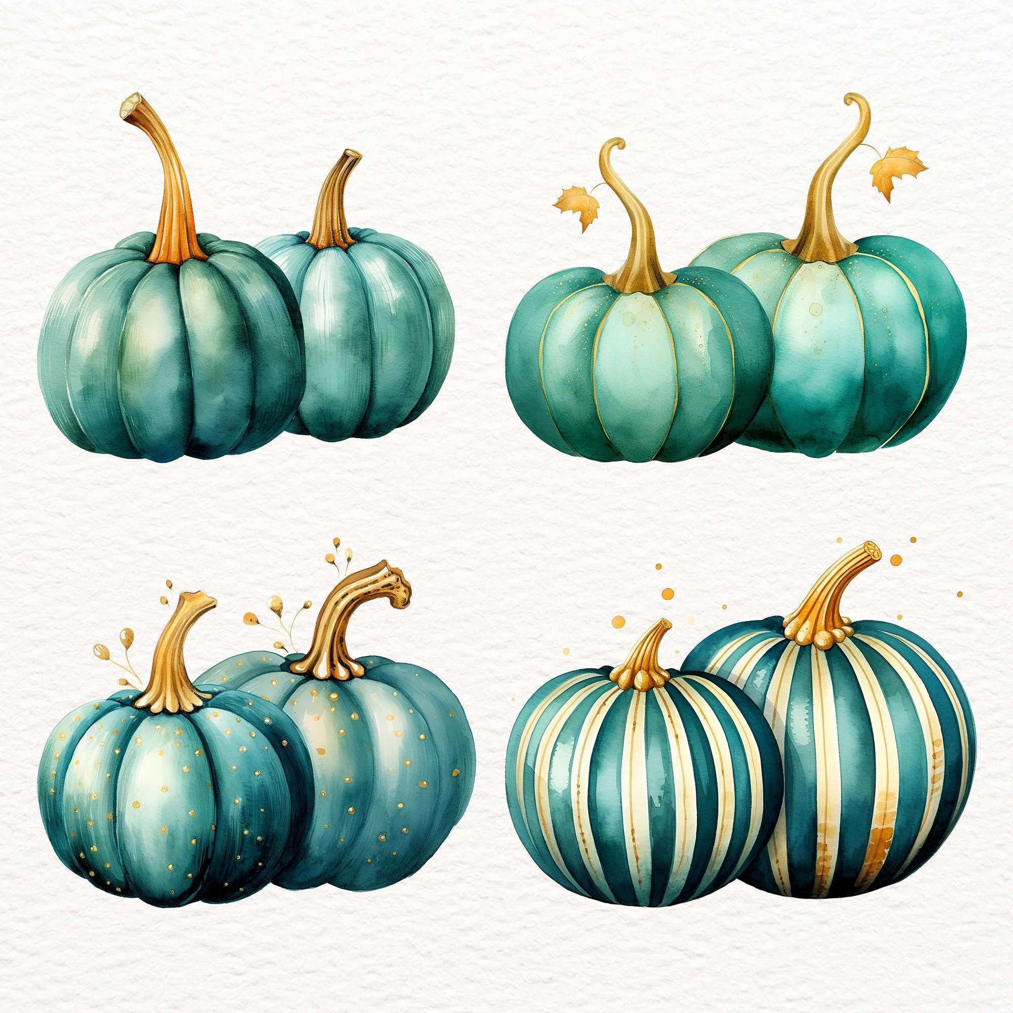 Teal Pumpkin Clipart: Watercolor Autumn PNG Images (commercial Use) - Etsy
