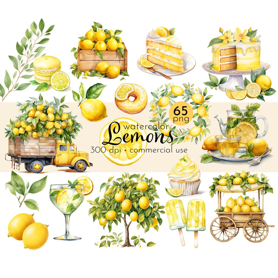 Lemons Watercolor Clipart Bundle, Images of Refreshing Summer Lemon ...