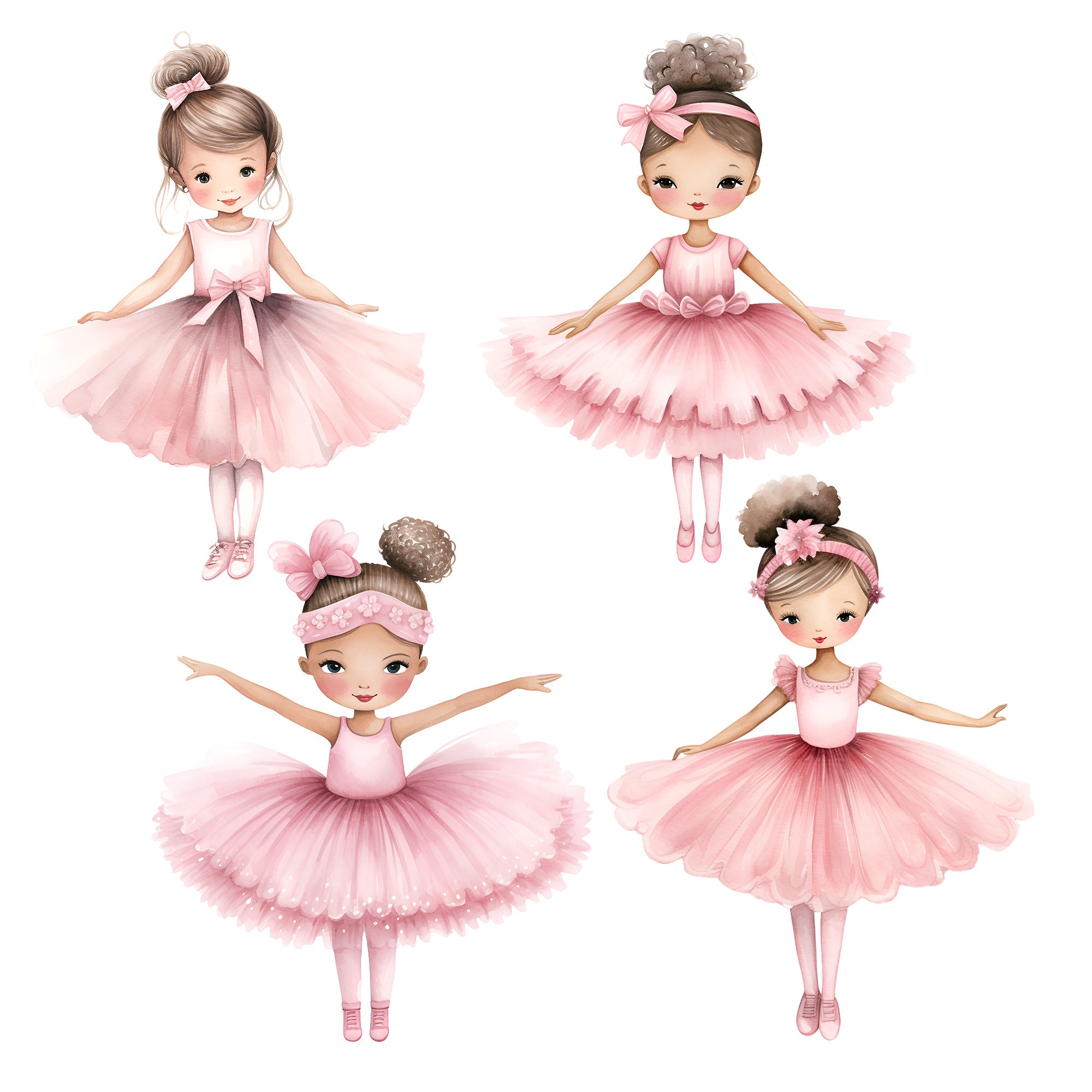 Cute Pink Ballerina Clipart, Pink Dress Clip Art, Cute Watercolor ...