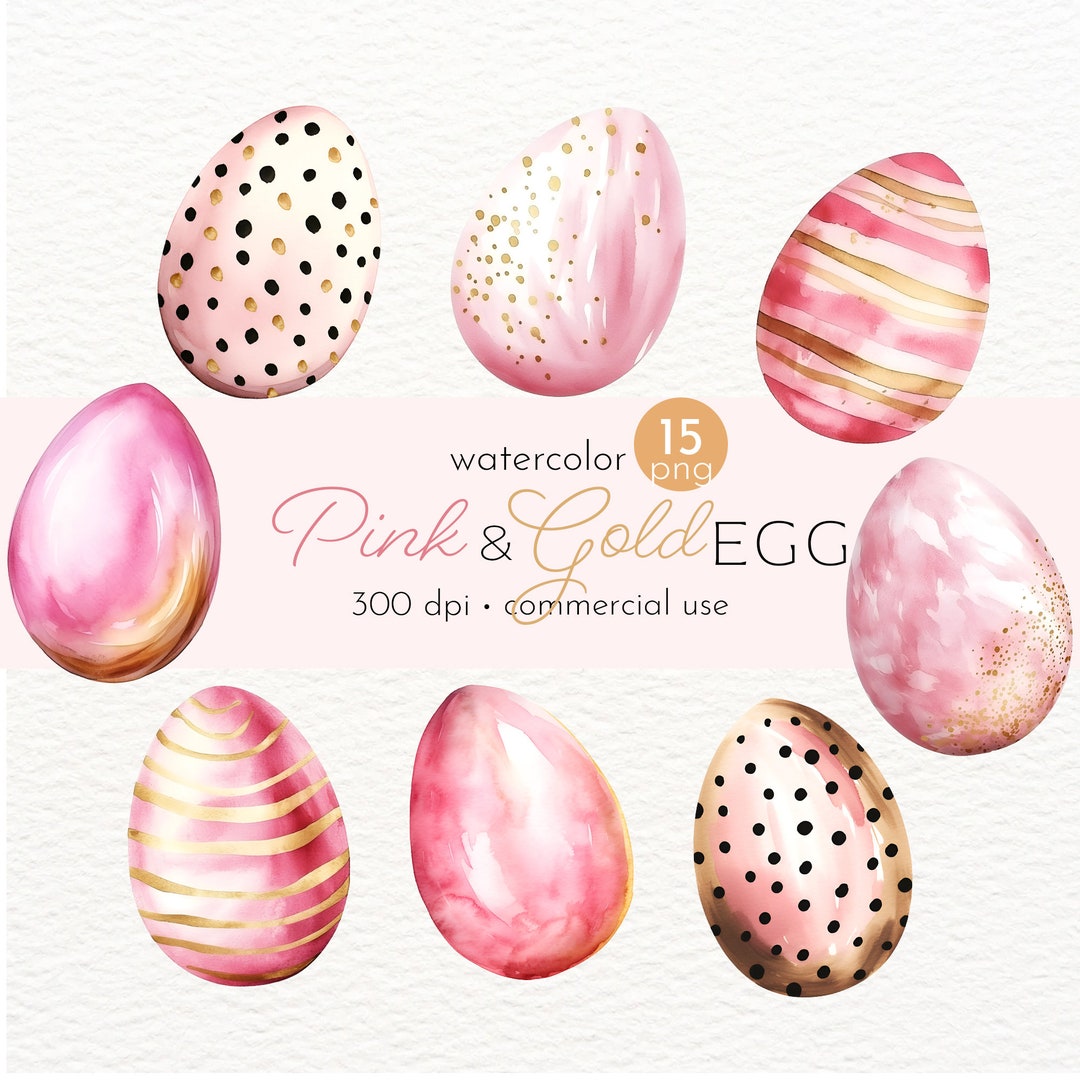 Pink & Gold Easter Egg Clipart: Watercolor PNG Images (commercial Use ...