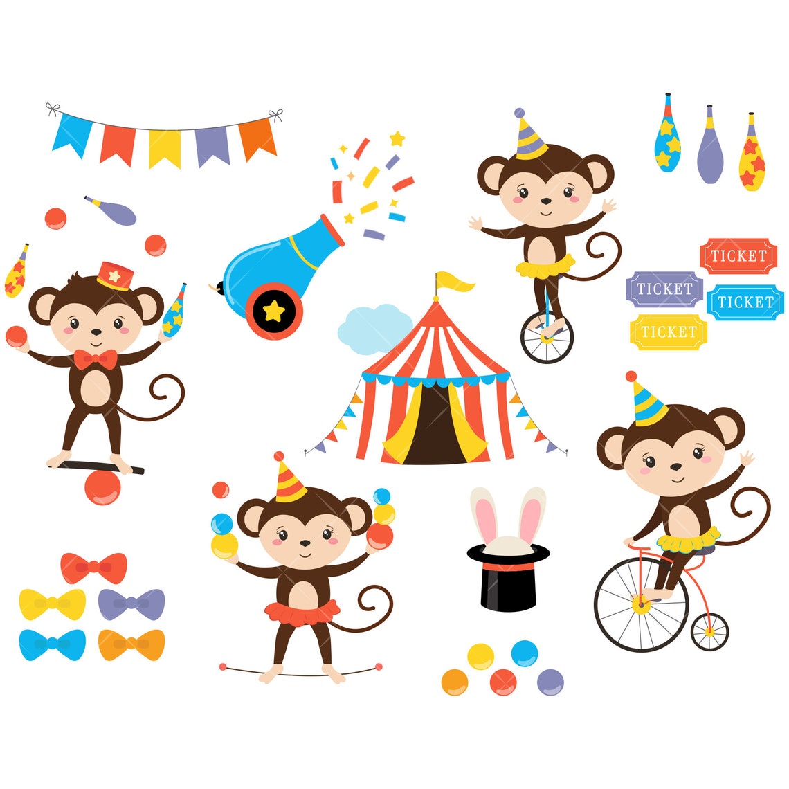 Circus Animals Clip Art Lion Clipart Bear on Bike Elephant - Etsy