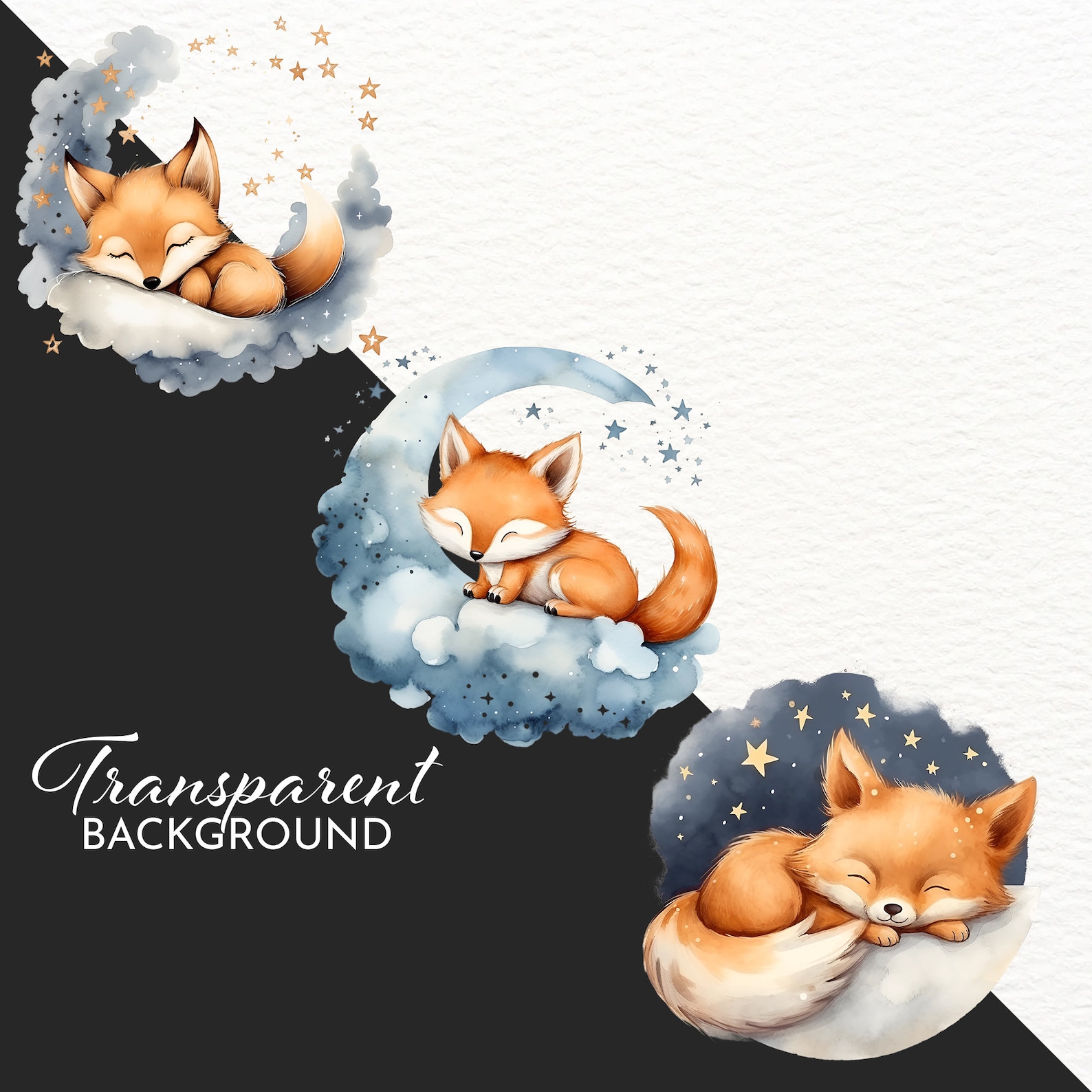 Sleeping Baby Fox Clipart, Baby Shower Clipart, Baby Fox on Moon Clip ...
